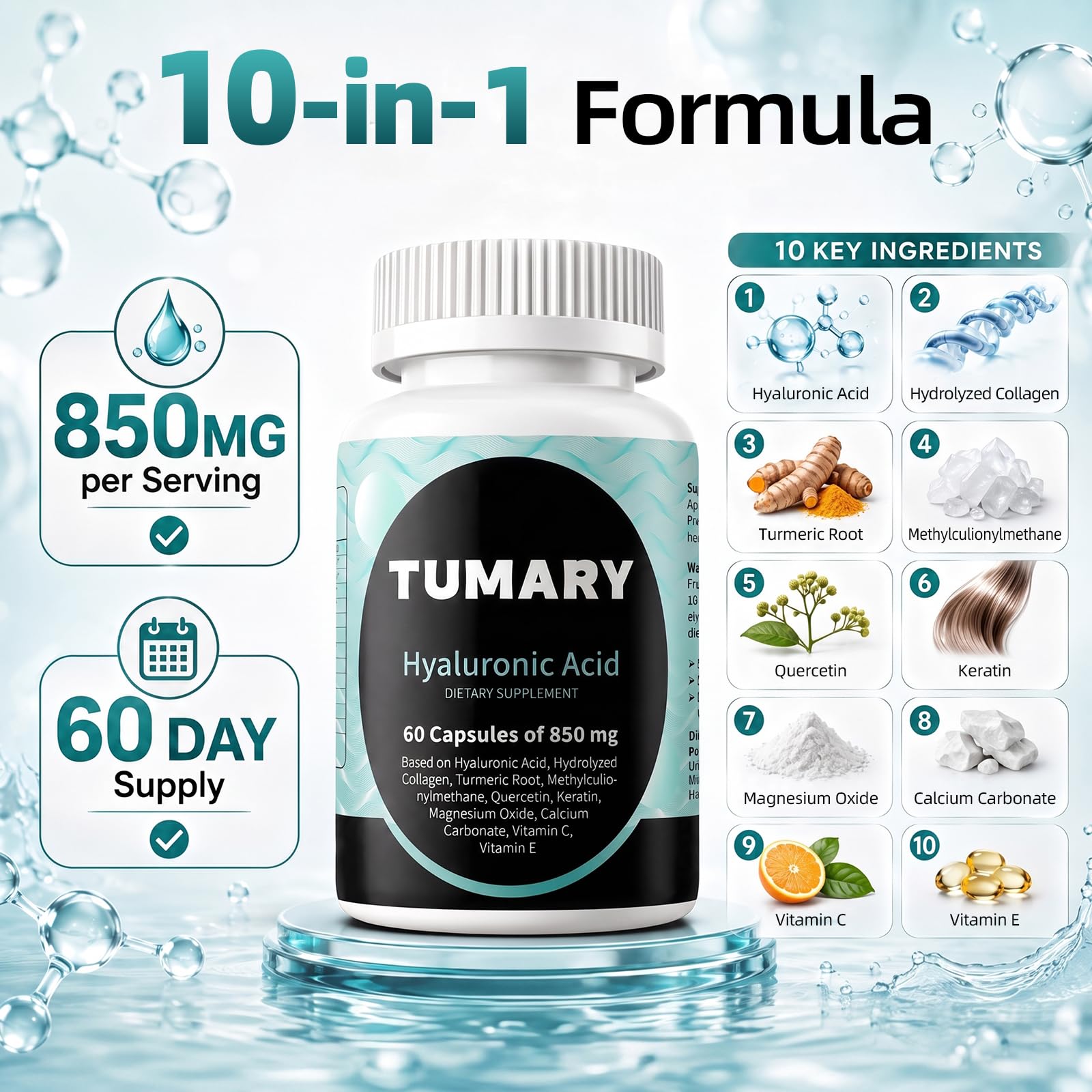 Moisturizing hyaluronic acid supplement