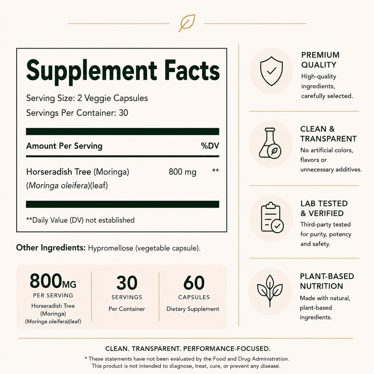 Moringa capsules for daily nutrition