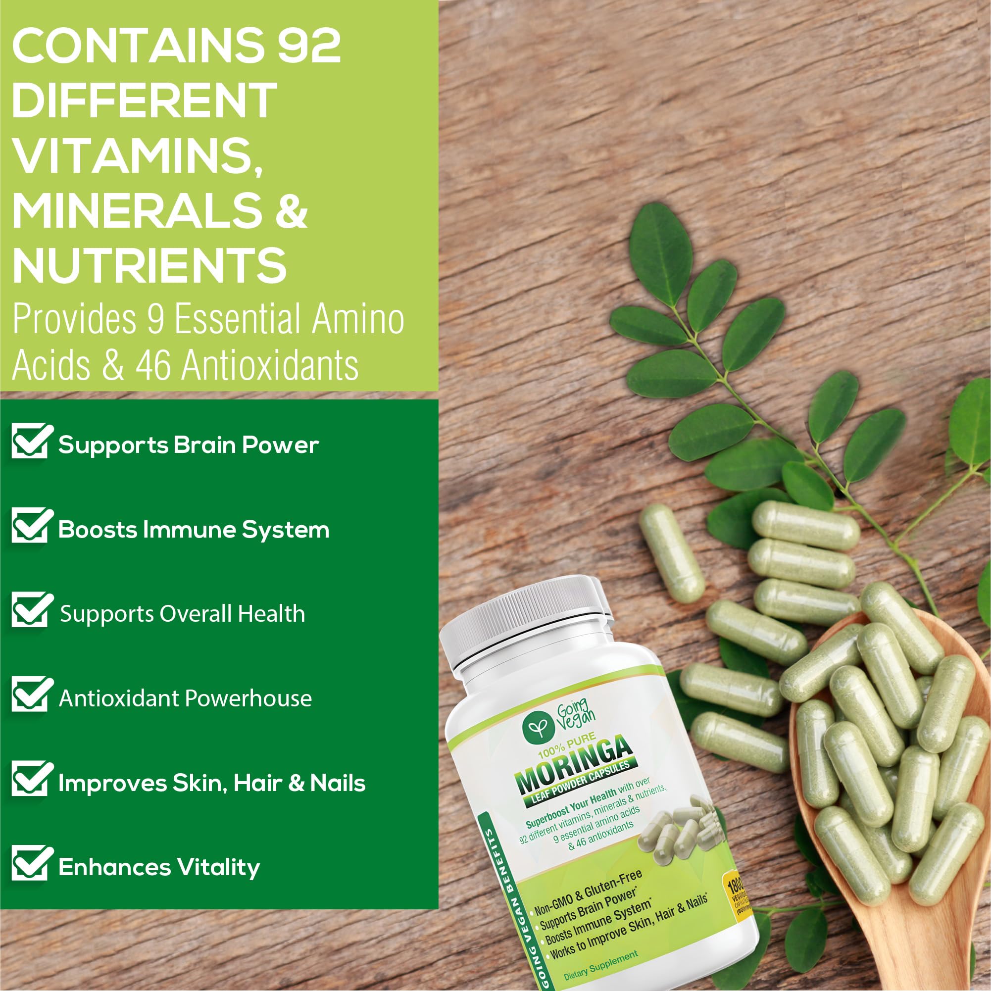 Moringa capsules for plant-based nutrition