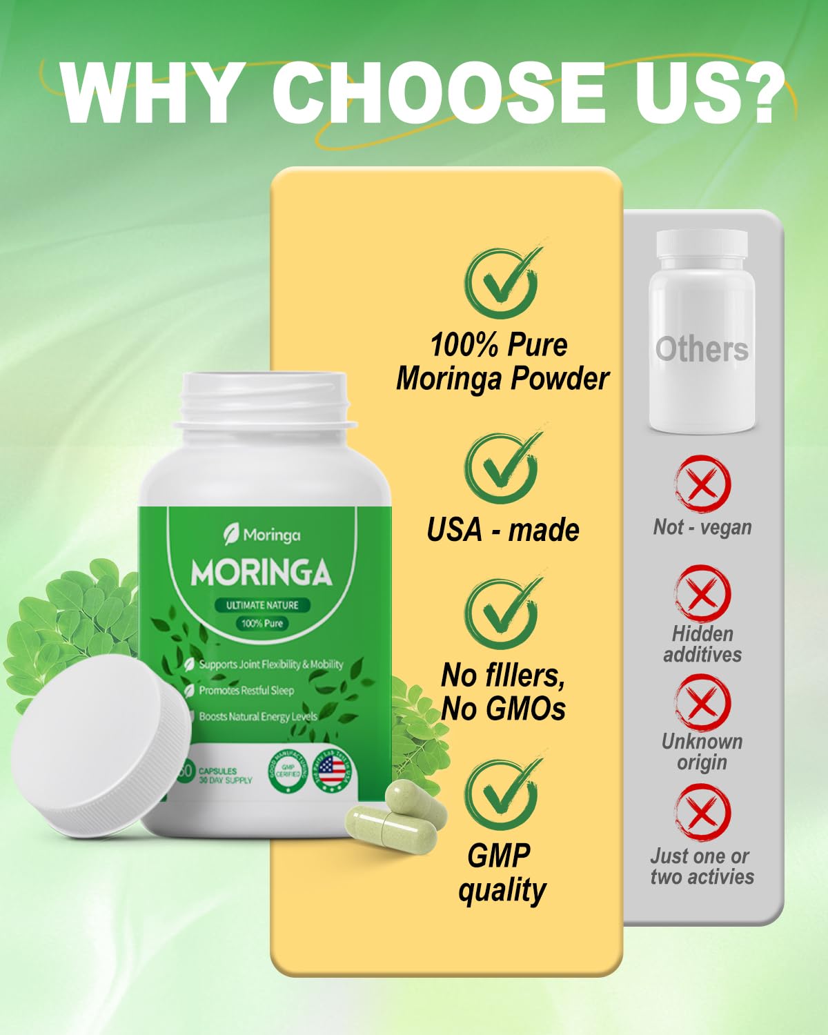 Moringa capsules rich in nutrients