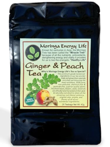 Moringa peach ginger herbal tea bags