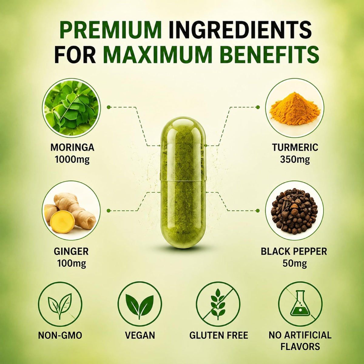 Moringa powder capsules for digestion