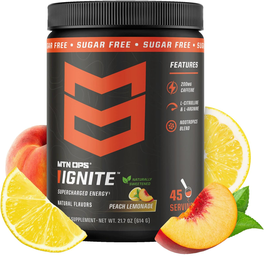 MTN OPS Ignite energy powder peach lemonade