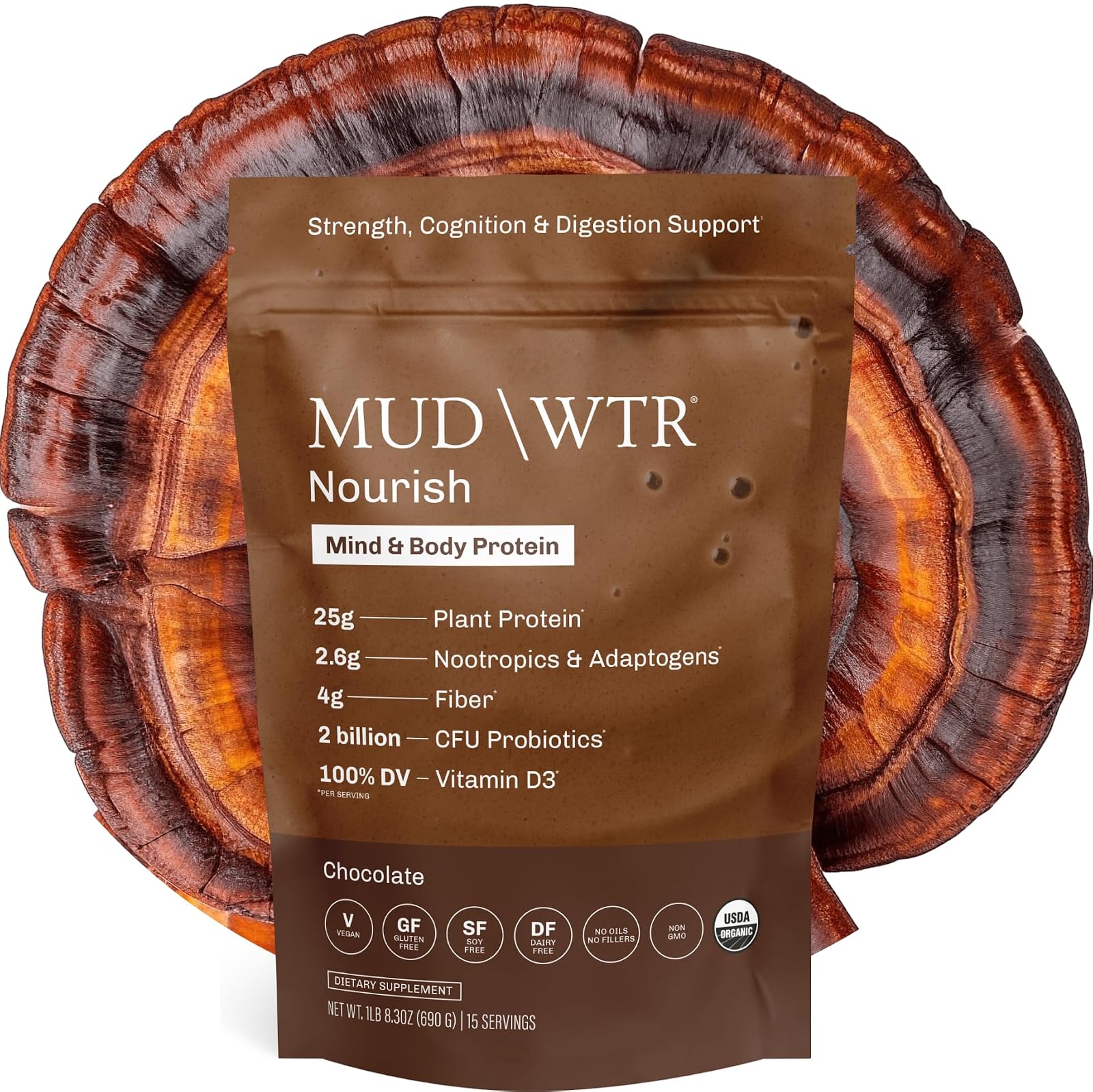 MUDWTR chocolate mushroom protein powder