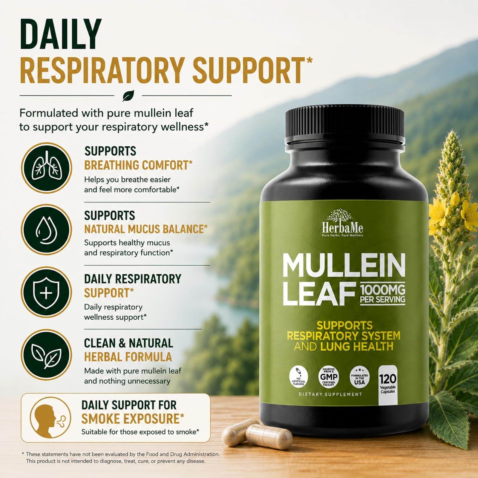Mullein capsules for soothing throat relief