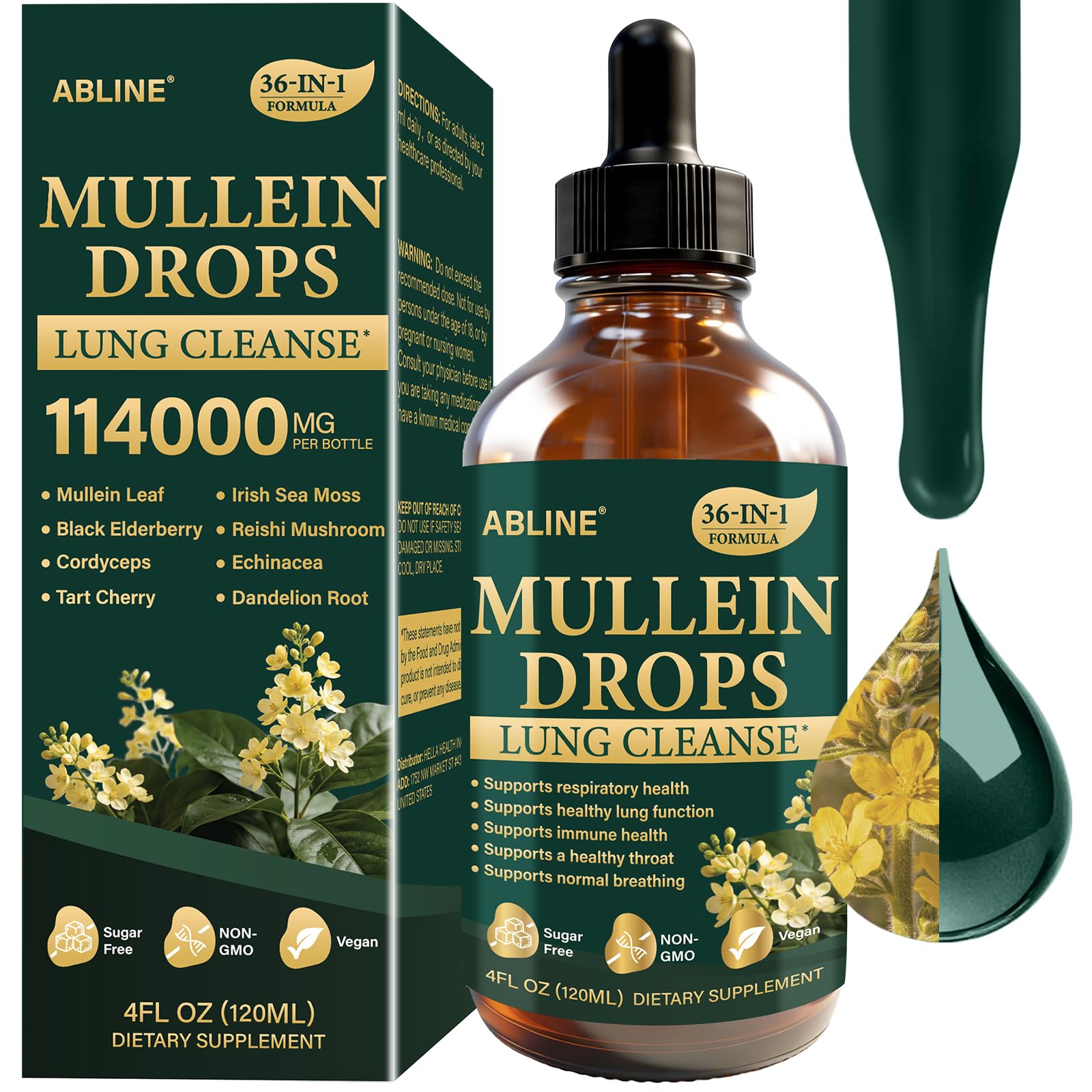 Mullein drops for respiratory support