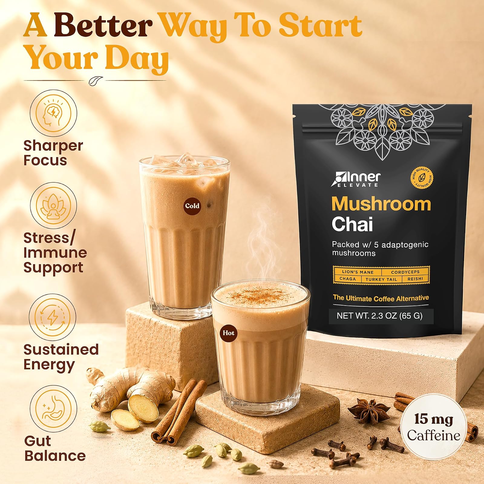 mushroom coffee alternative with chai