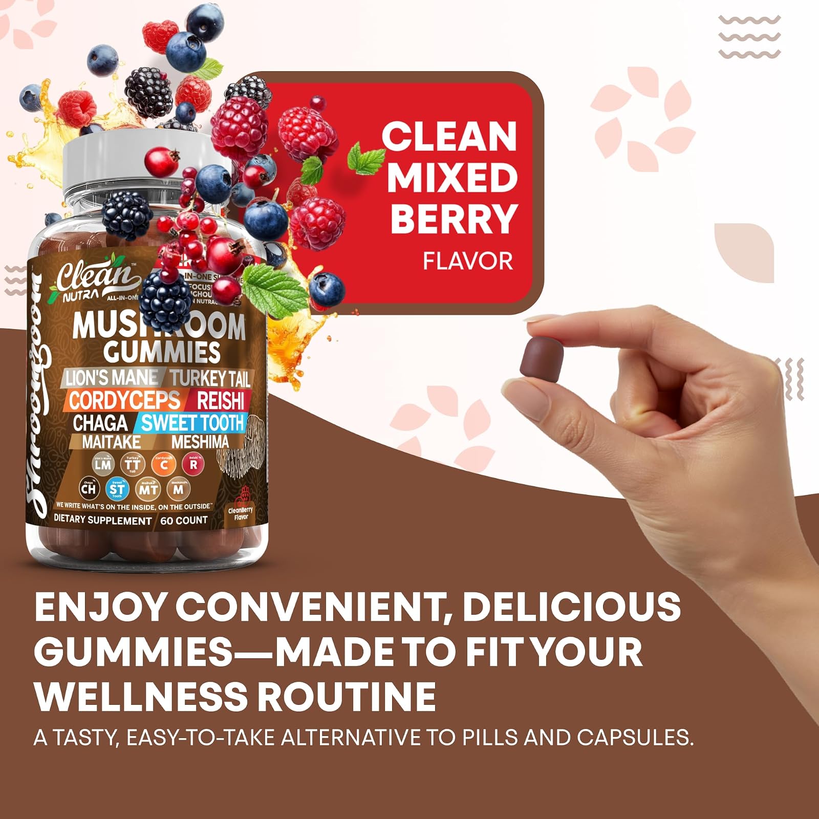Mushroom coffee alternative with gummies