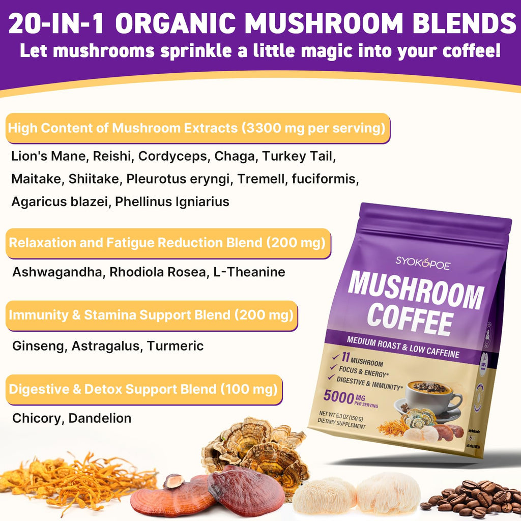 mushroom coffee with adaptogenic herbs
