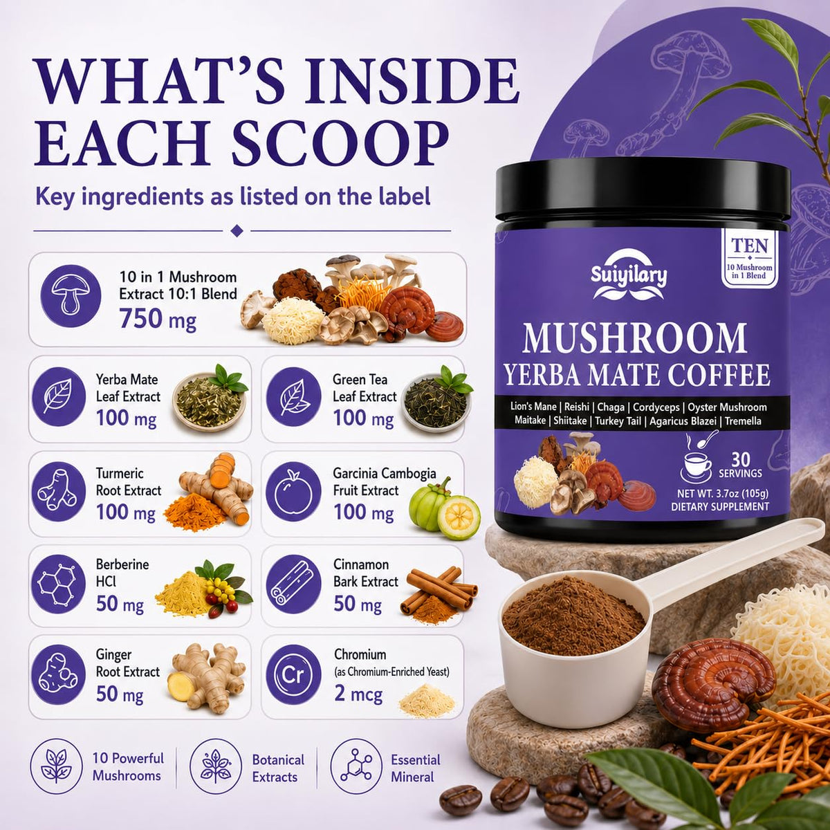 Mushroom coffee with natural ingredients