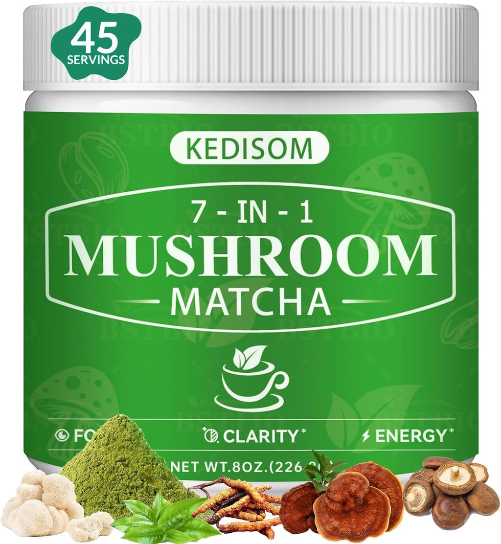 Mushroom matcha blend for energy