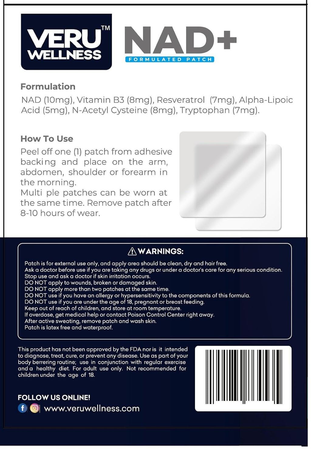 NAD+ patch for improved vitality