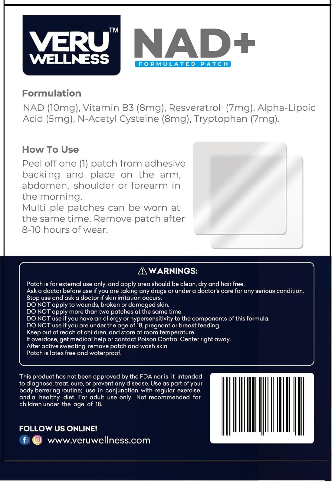NAD+ patch for improved vitality