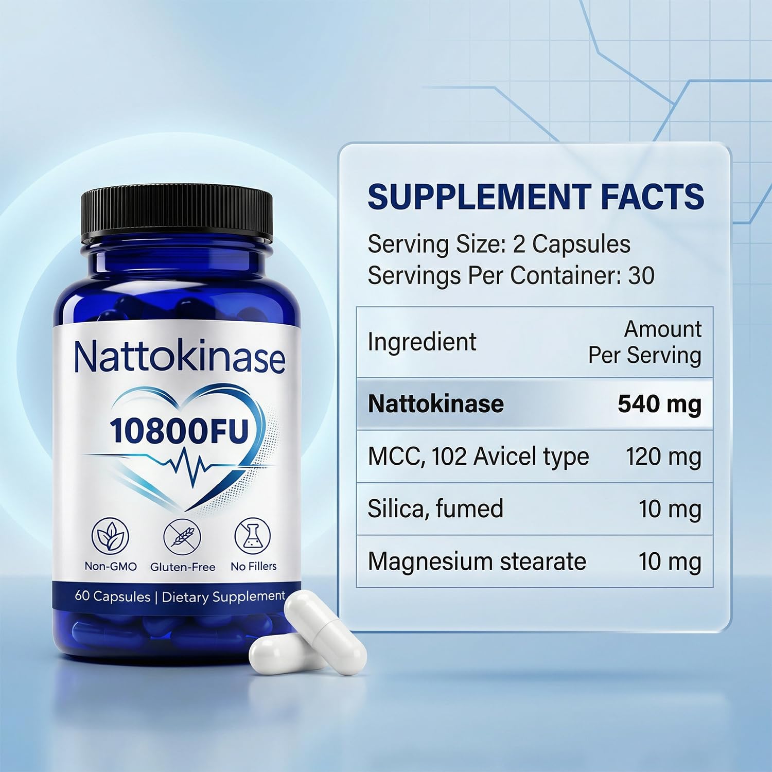 Nattokinase 10800 FU natural enzyme supplement