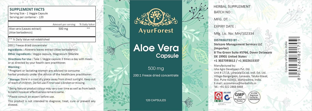 Natural Aloe Vera supplement 500 mg