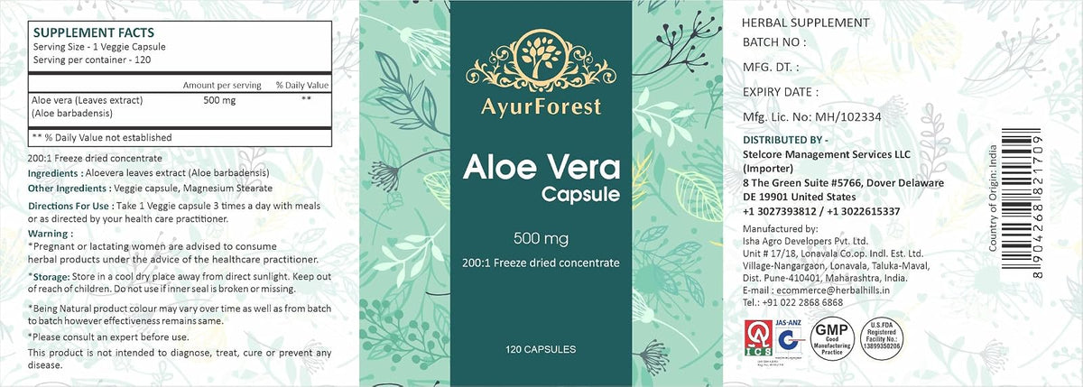 Natural Aloe Vera supplement 500 mg