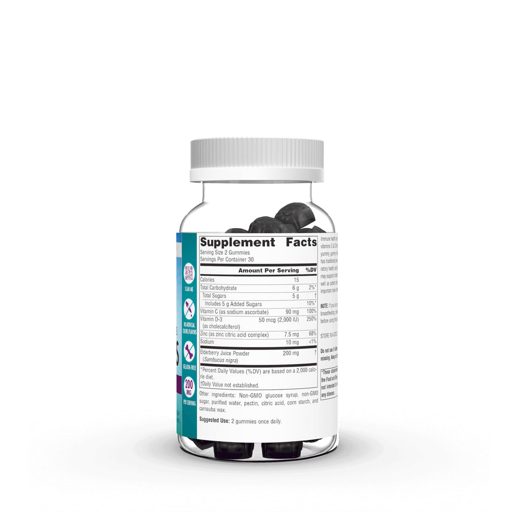 Natural antioxidant elderberry supplement gummies