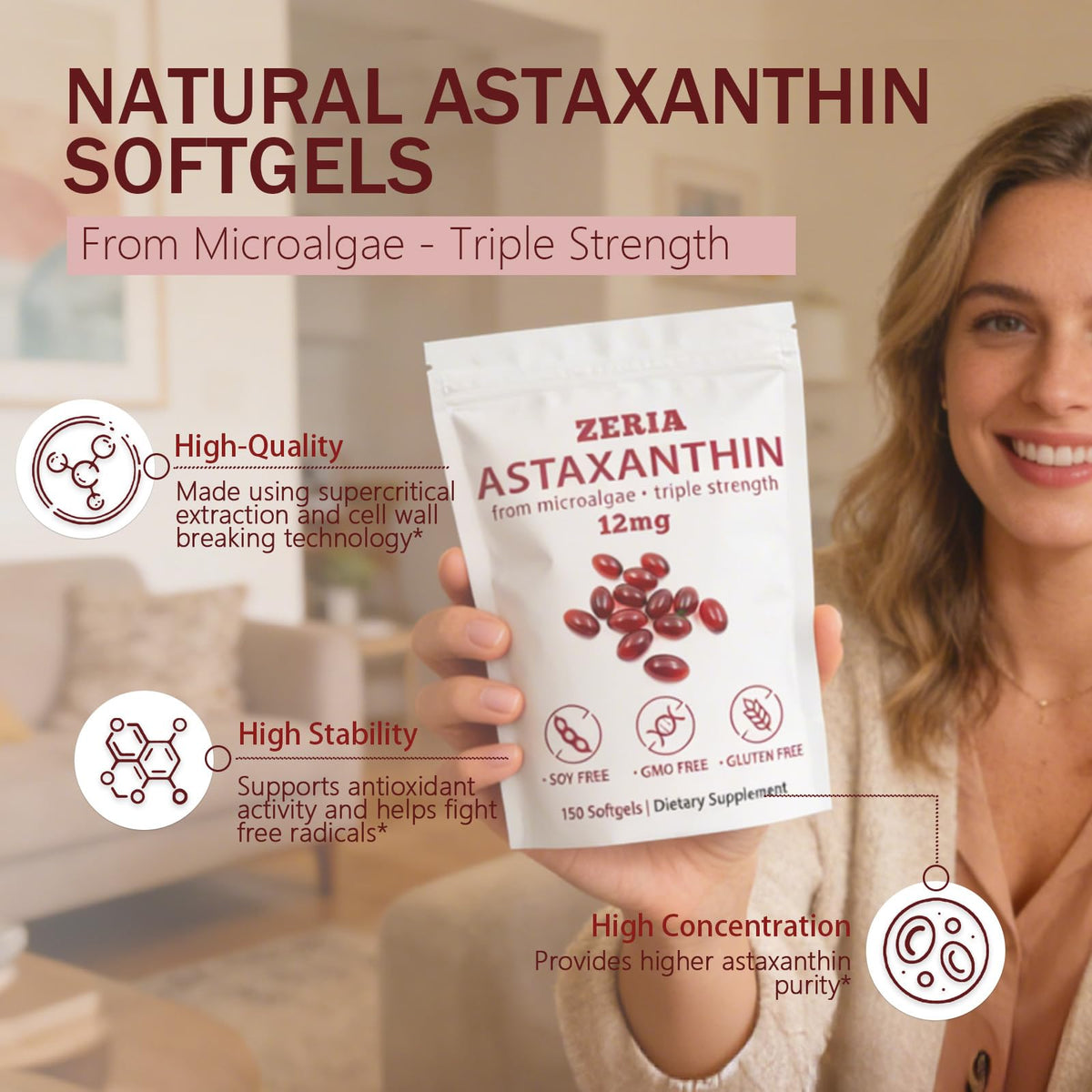 Natural antioxidant ZERIA Astaxanthin benefits