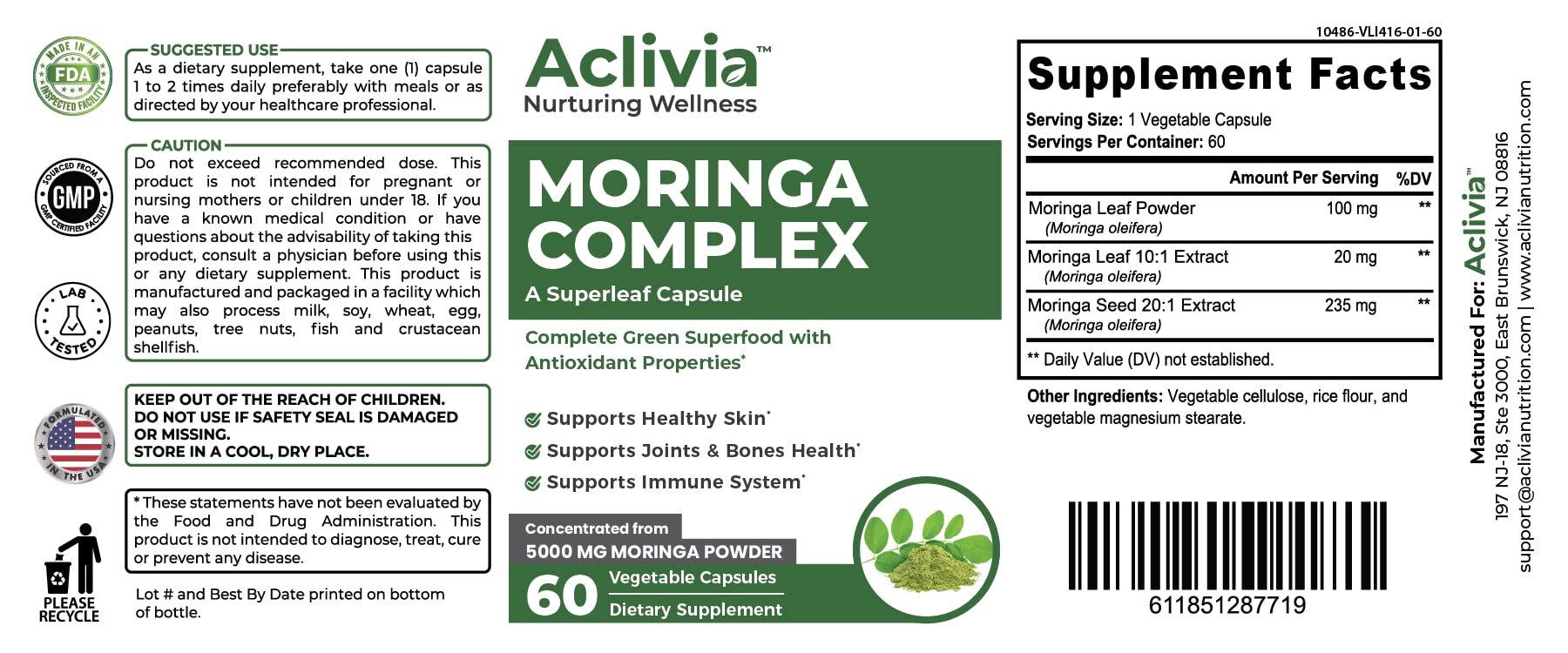Natural antioxidants in moringa supplements