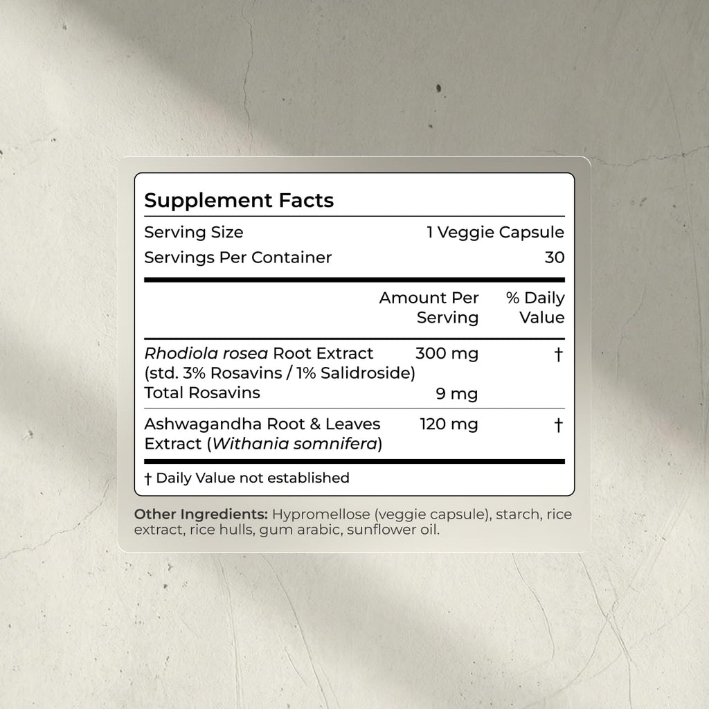 Natural ashwagandha and rhodiola blend