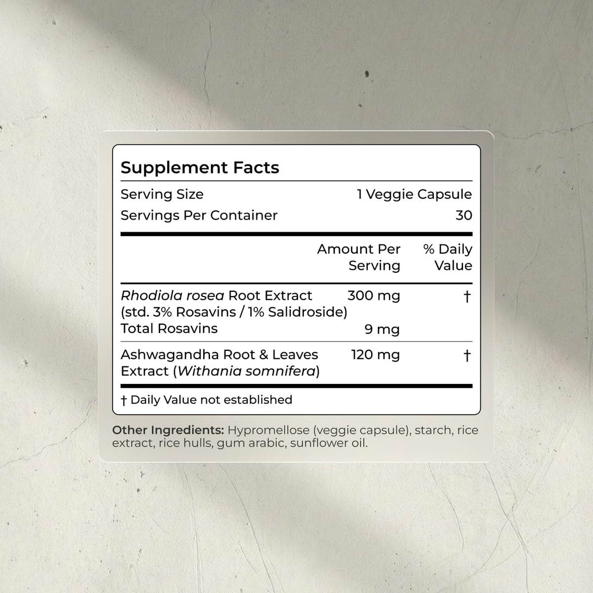 Natural ashwagandha and rhodiola blend