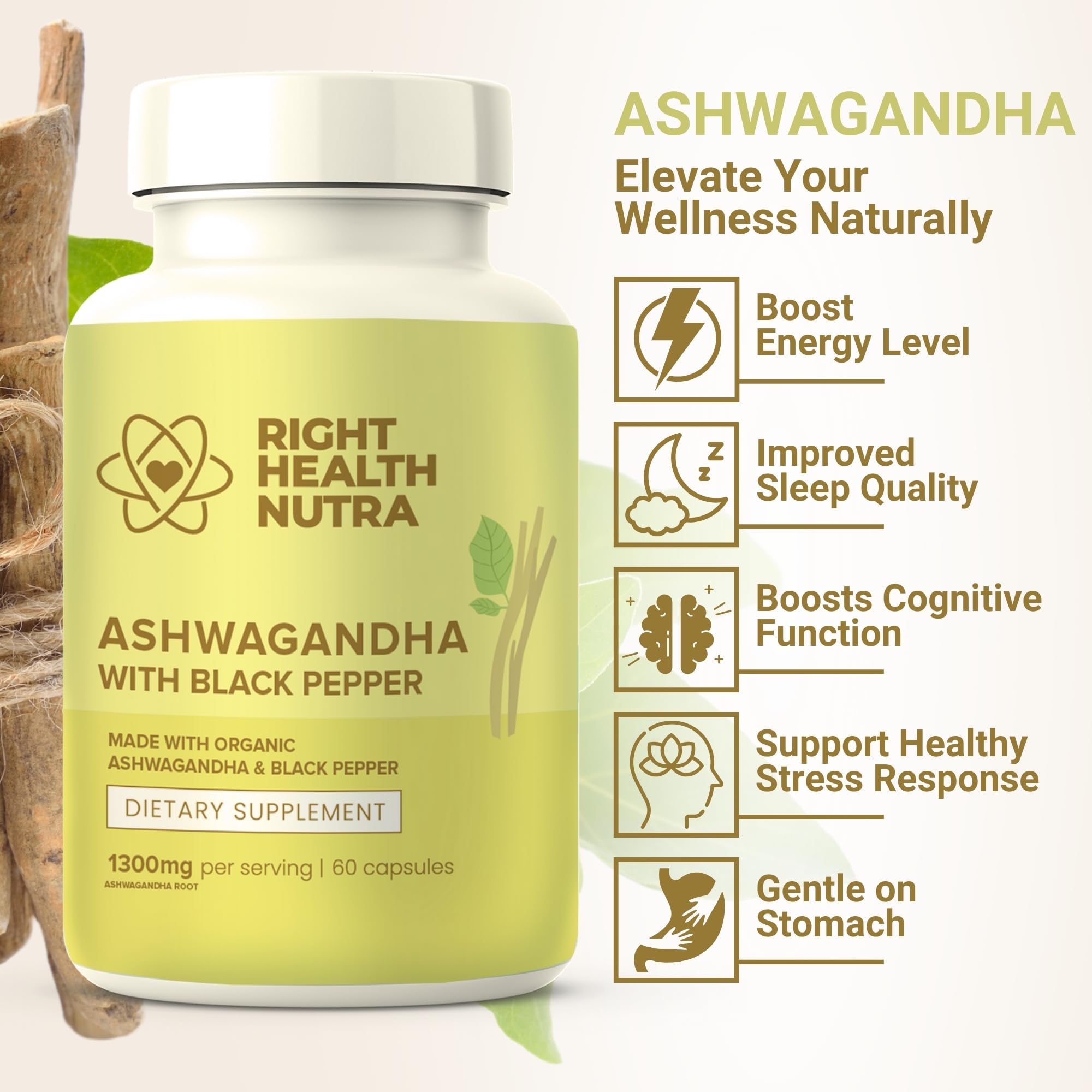 natural Ashwagandha capsules with black pepper extract