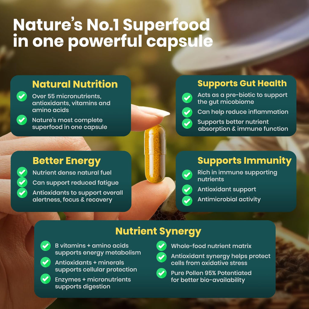 Natural bee pollen capsules for vitality