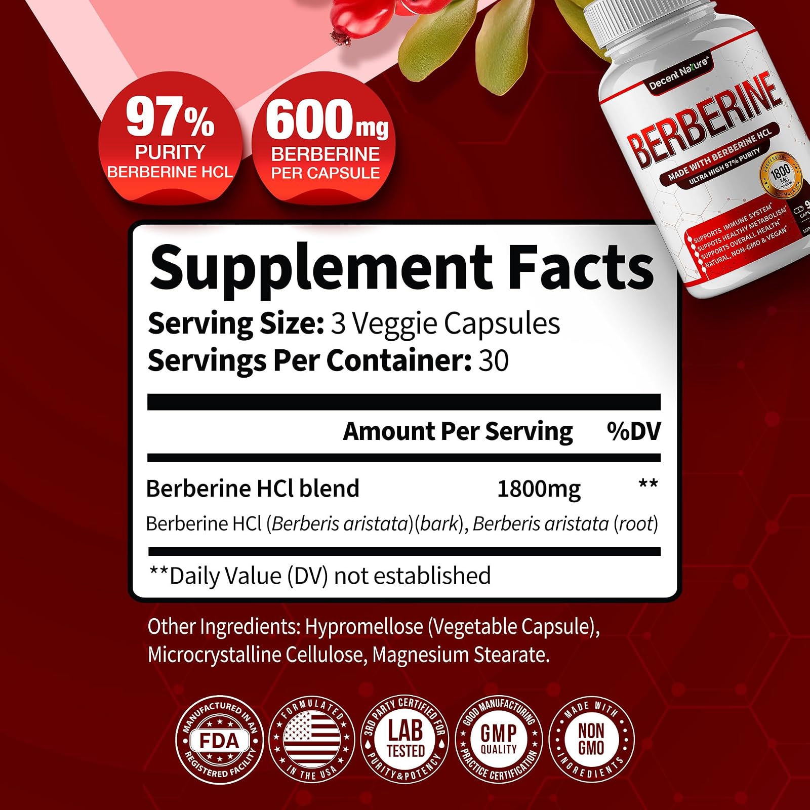 natural berberine hcl supplement for health