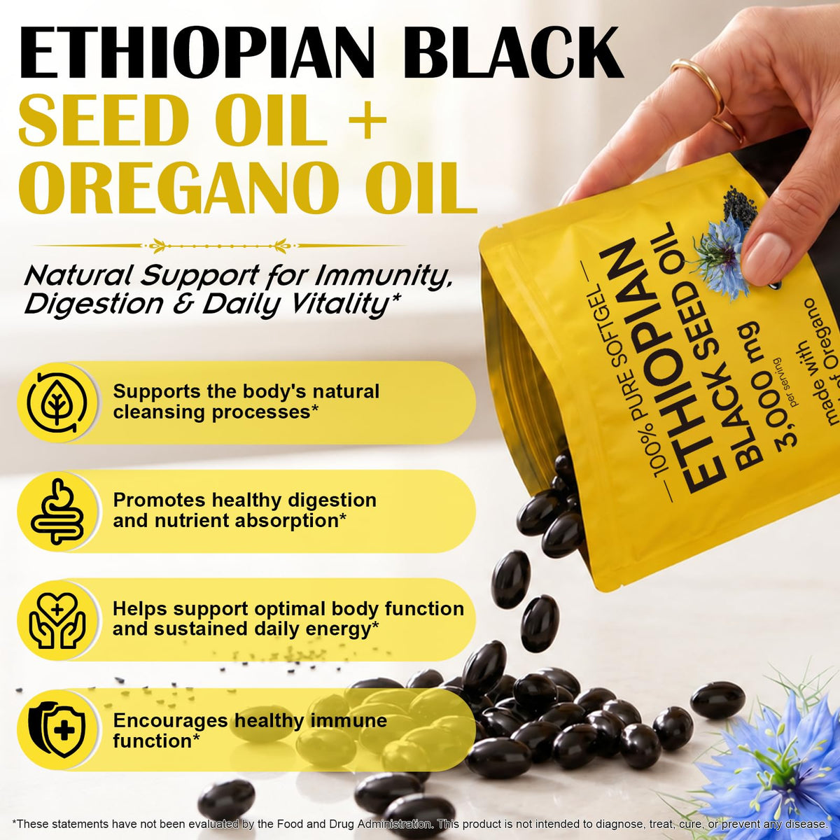 Natural black seed oil supplement