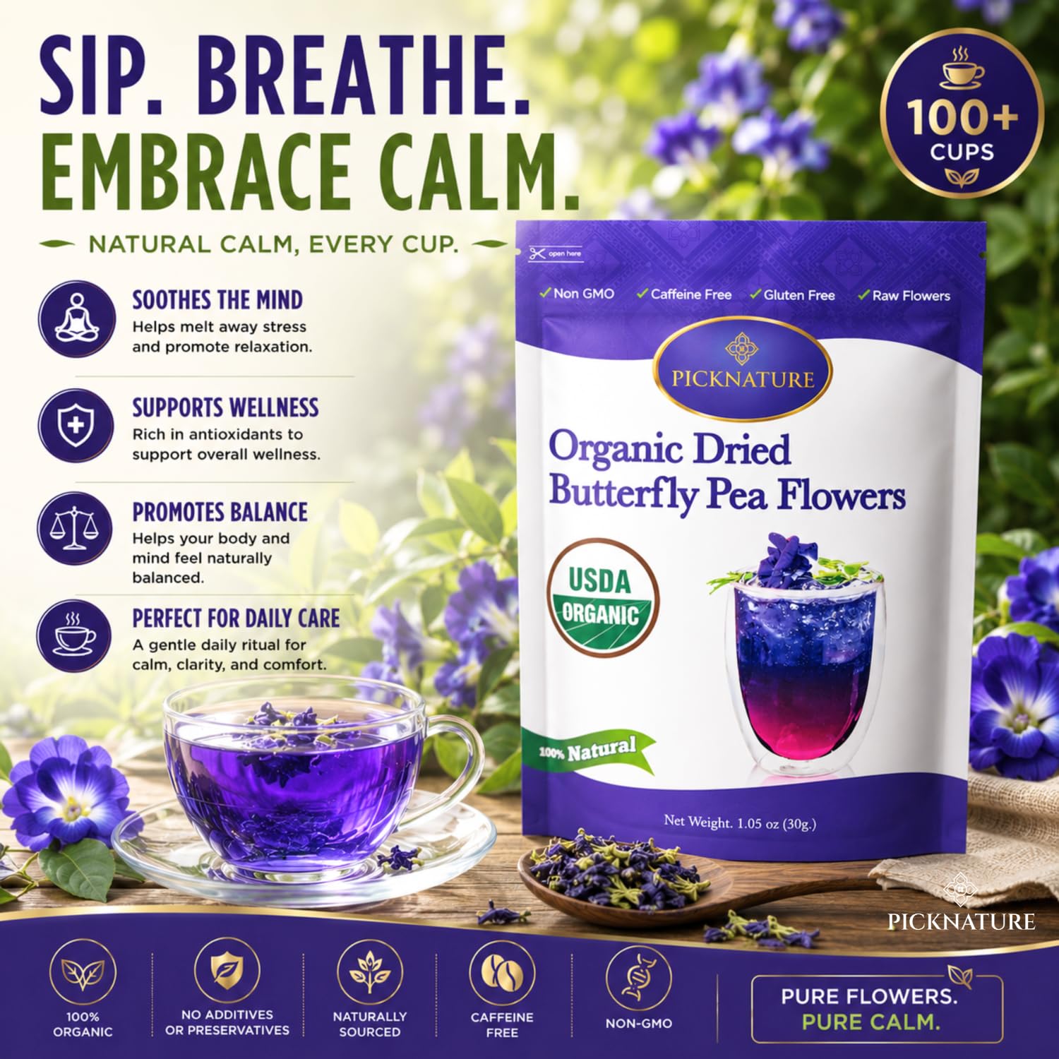 natural blue tea infusion