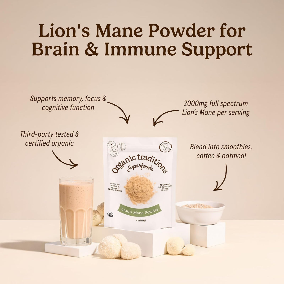 Natural brain support Lion's Mane powder