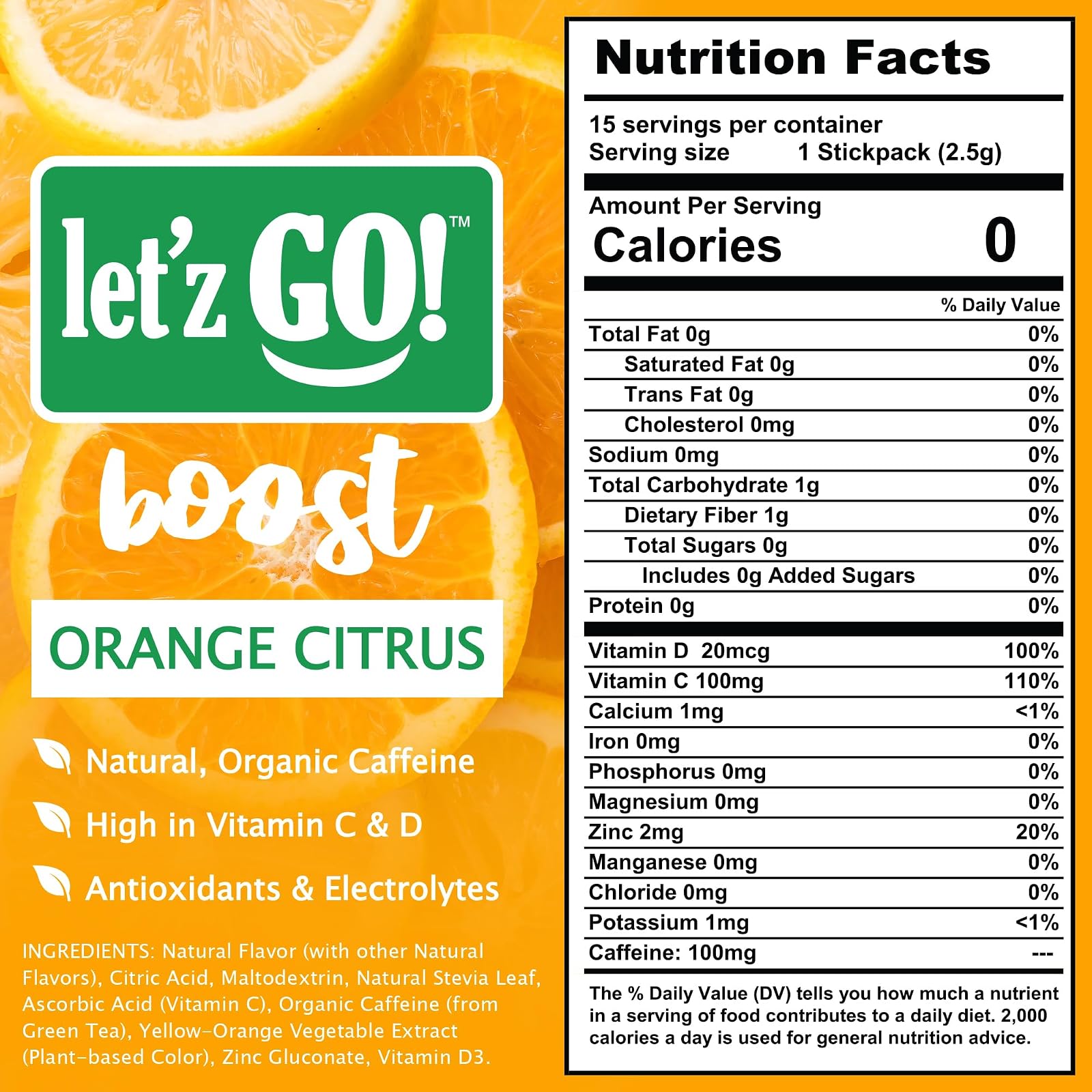 Natural caffeine energy drink mix packets