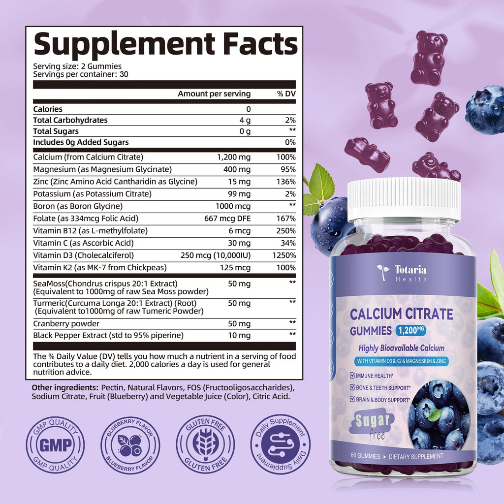 Natural calcium supplement in gummy form
