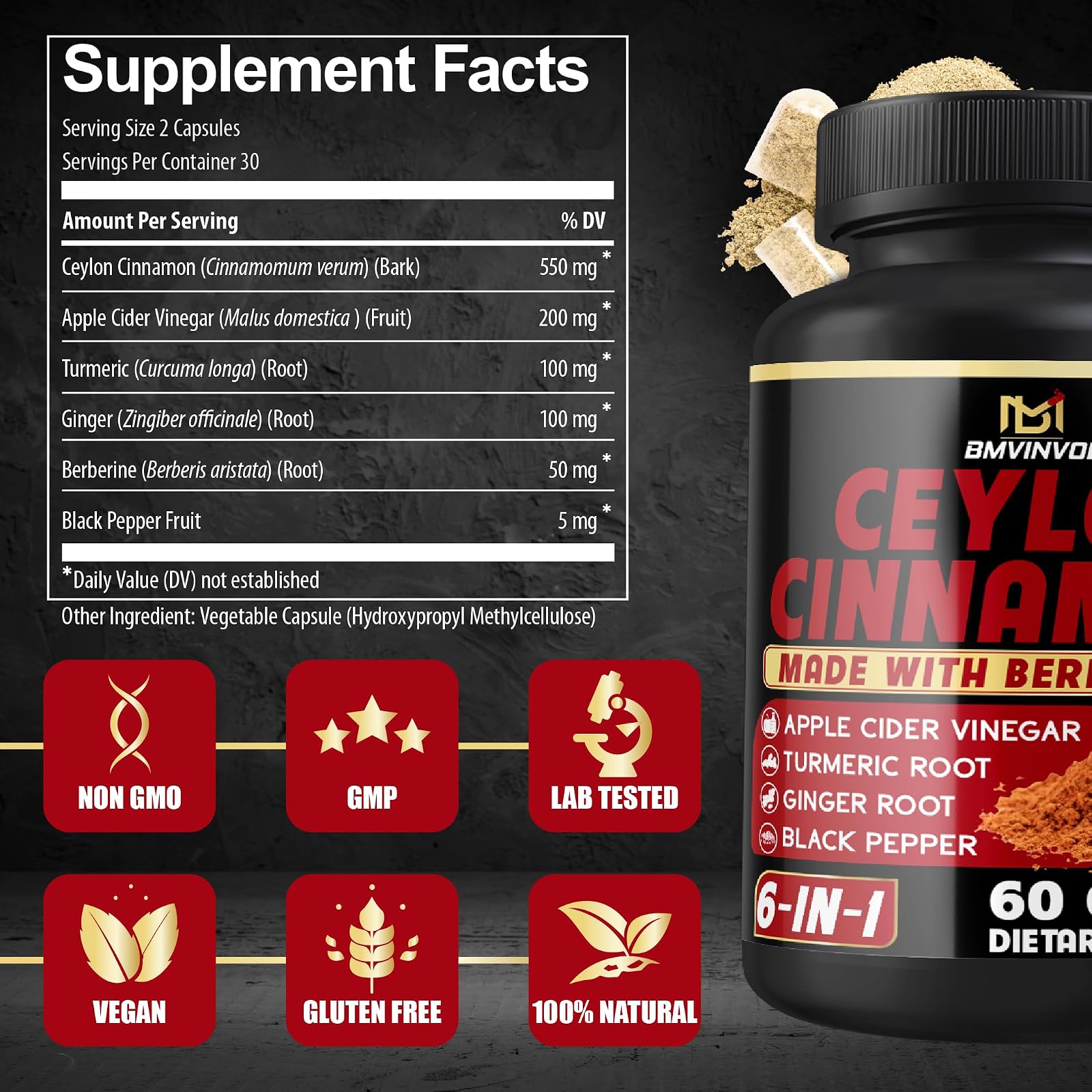 Natural Ceylon cinnamon with berberine