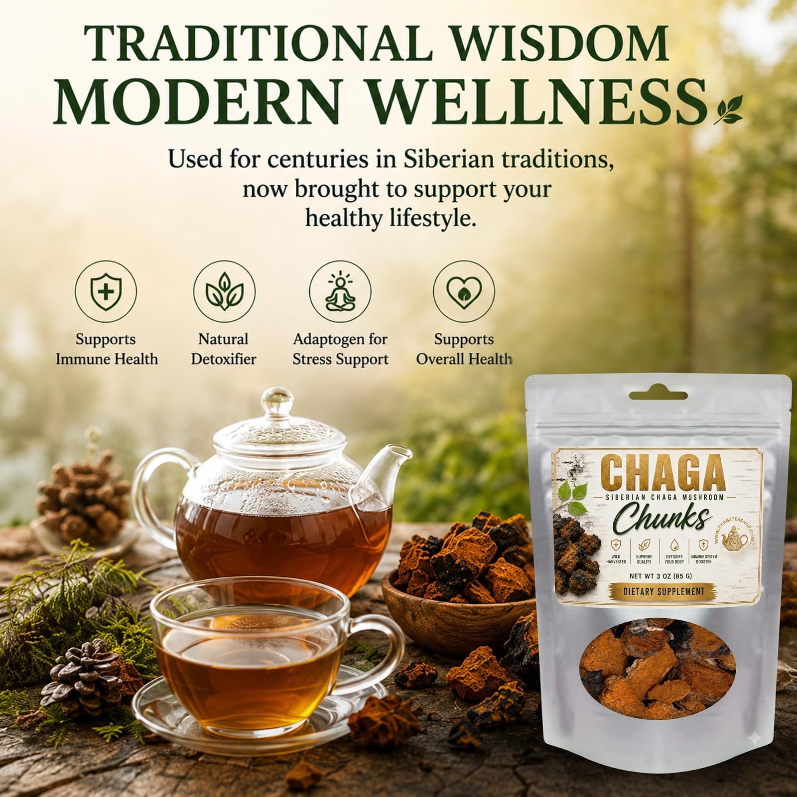 natural chaga chunks for tea