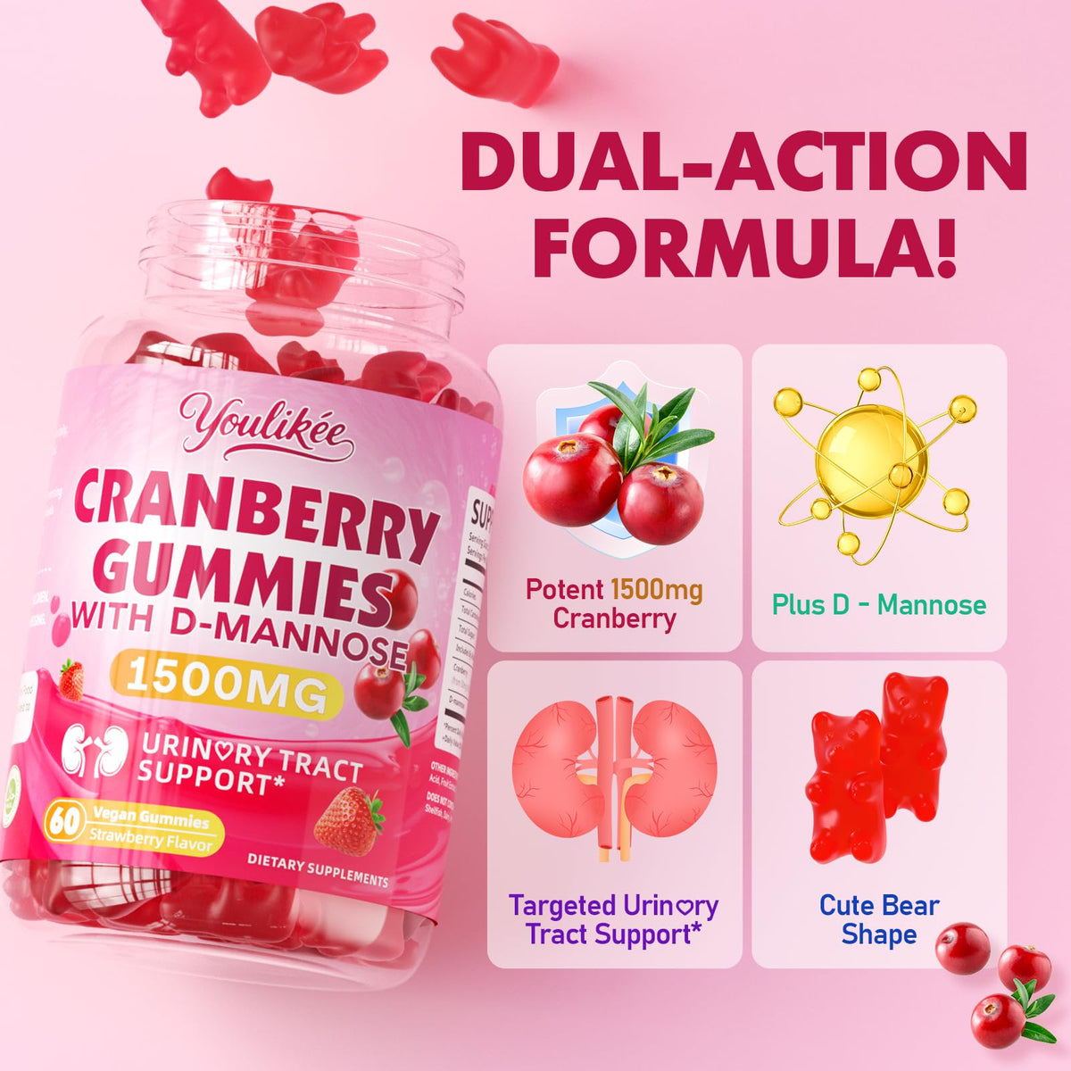 Natural cranberry fruit extract gummies