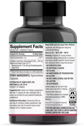 Natural cranberry supplement for urinary support