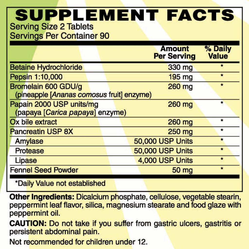 Natural digestive enzyme supplement tablets