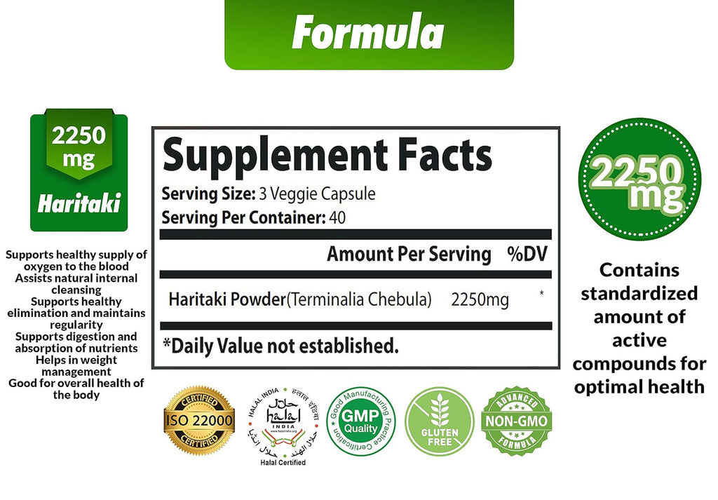 Natural digestive support Haritaki capsules