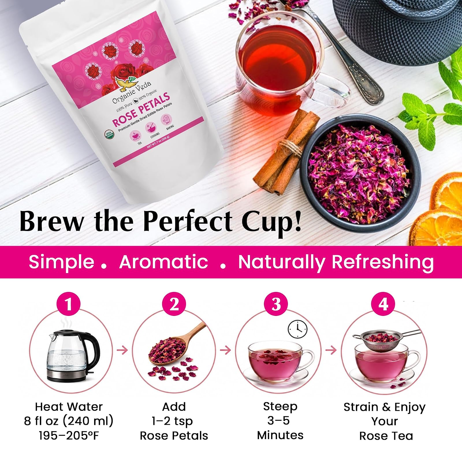 Natural dried rose petals for chamomile tea