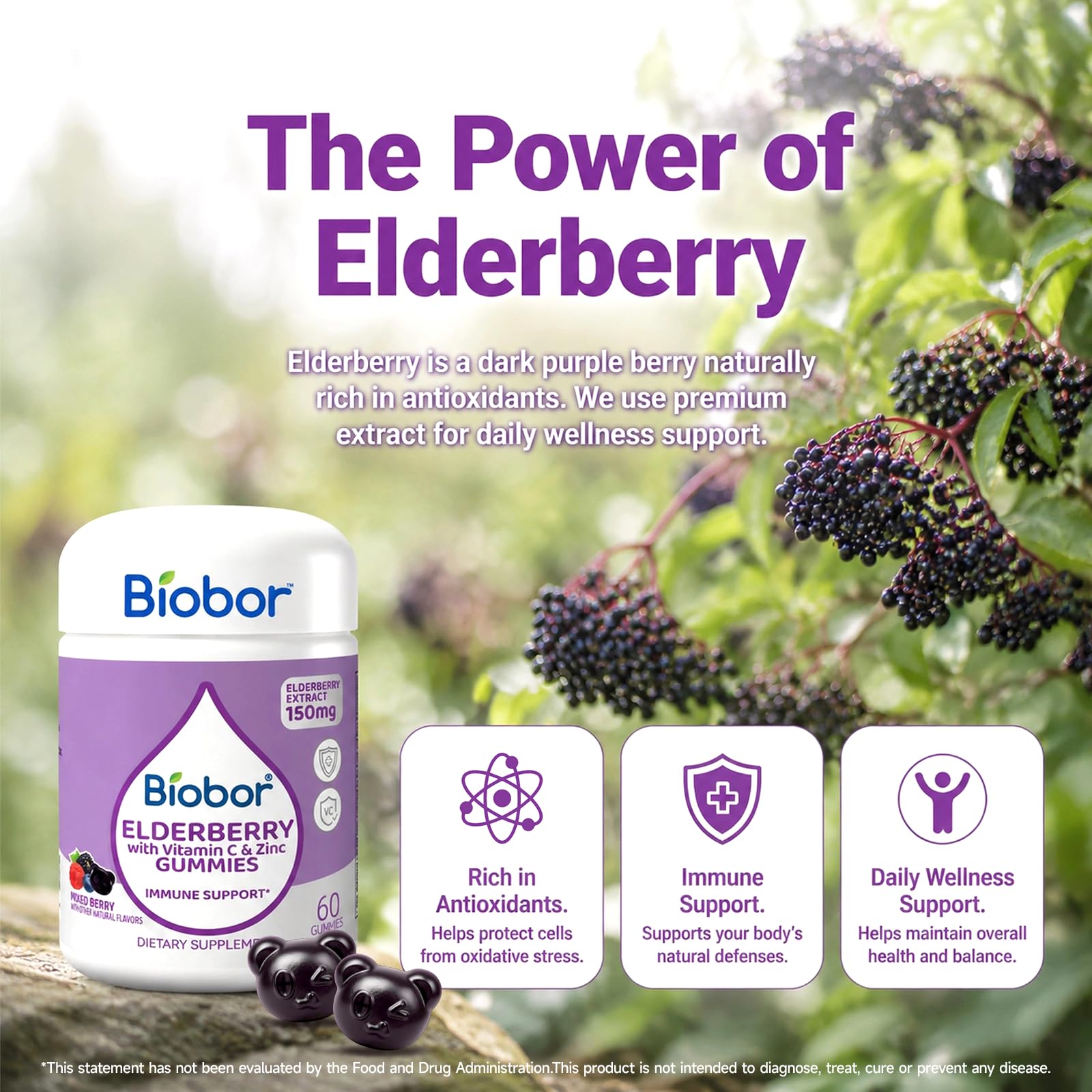 Natural elderberry gummies for immune support
