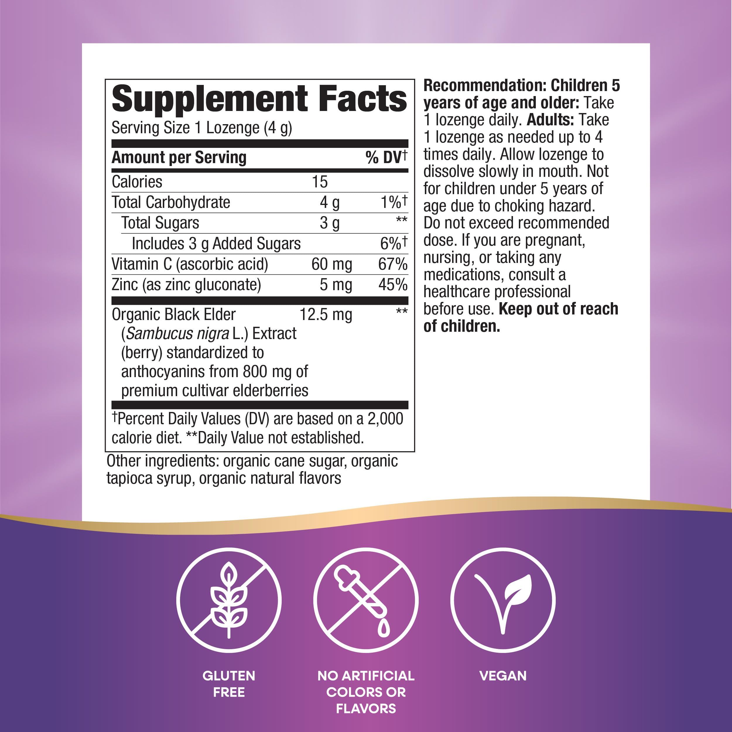 Natural elderberry throat soothing lozenges