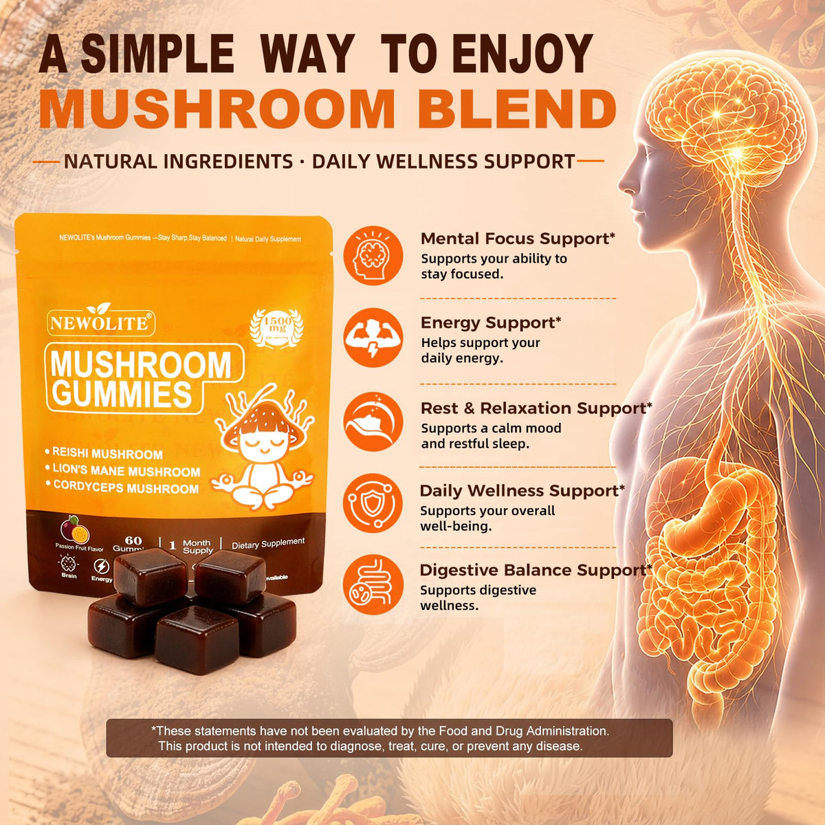 Natural energy boost with mushroom gummies