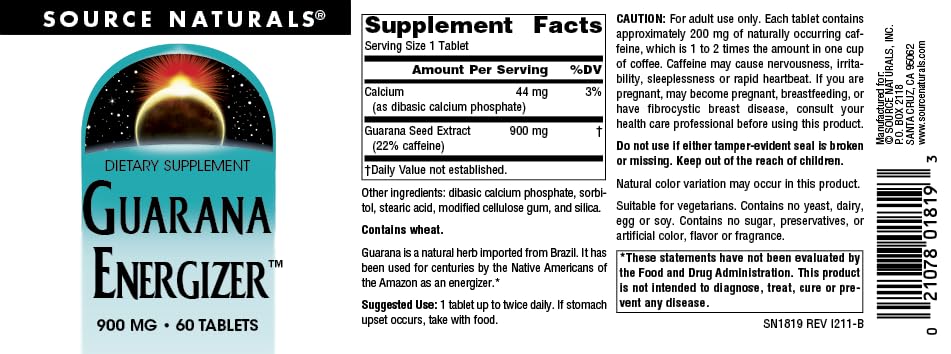 Natural energy supplement with Guarana