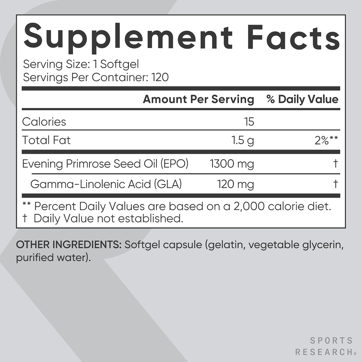 Natural evening primrose oil capsules