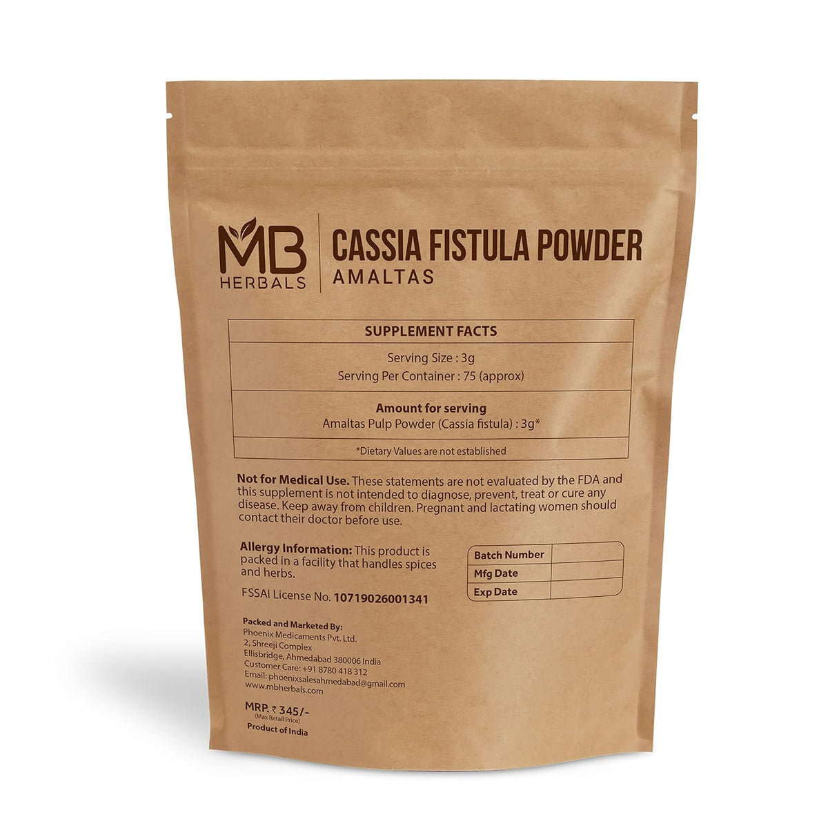 Natural fiber supplement with Cassia Fistula