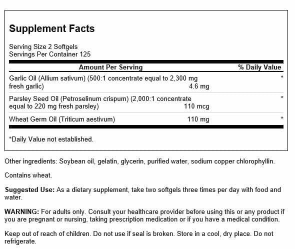 natural garlic and parsley supplement