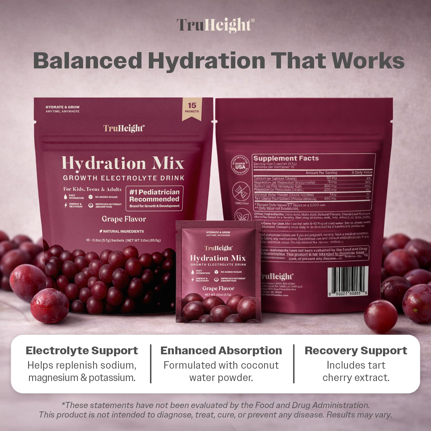 natural grape flavour hydration packets