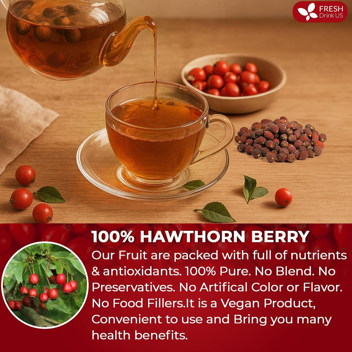 natural hawthorn berry herbal infusion