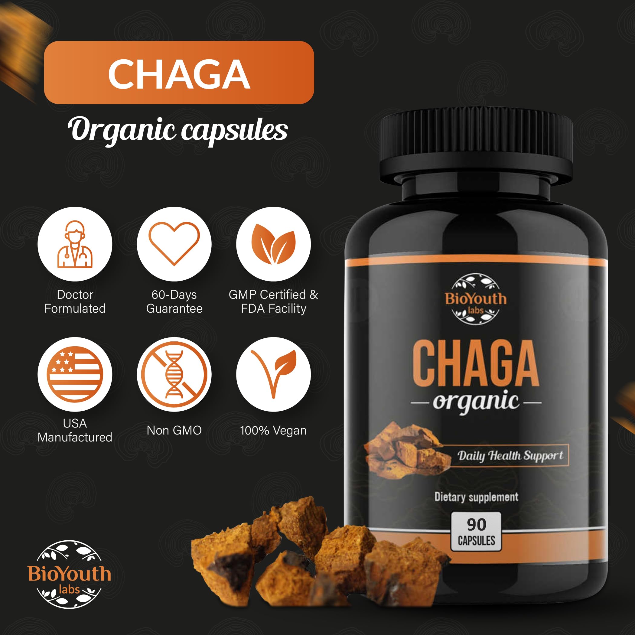 Natural health boost with chaga mushrooms